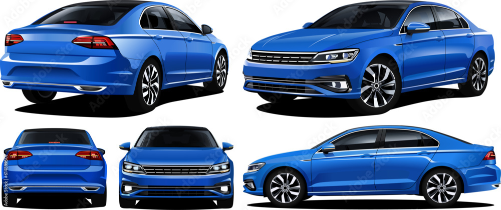 Vetor de Vector Realistic 3D Isolated Blue Car Sedan with gradients ...