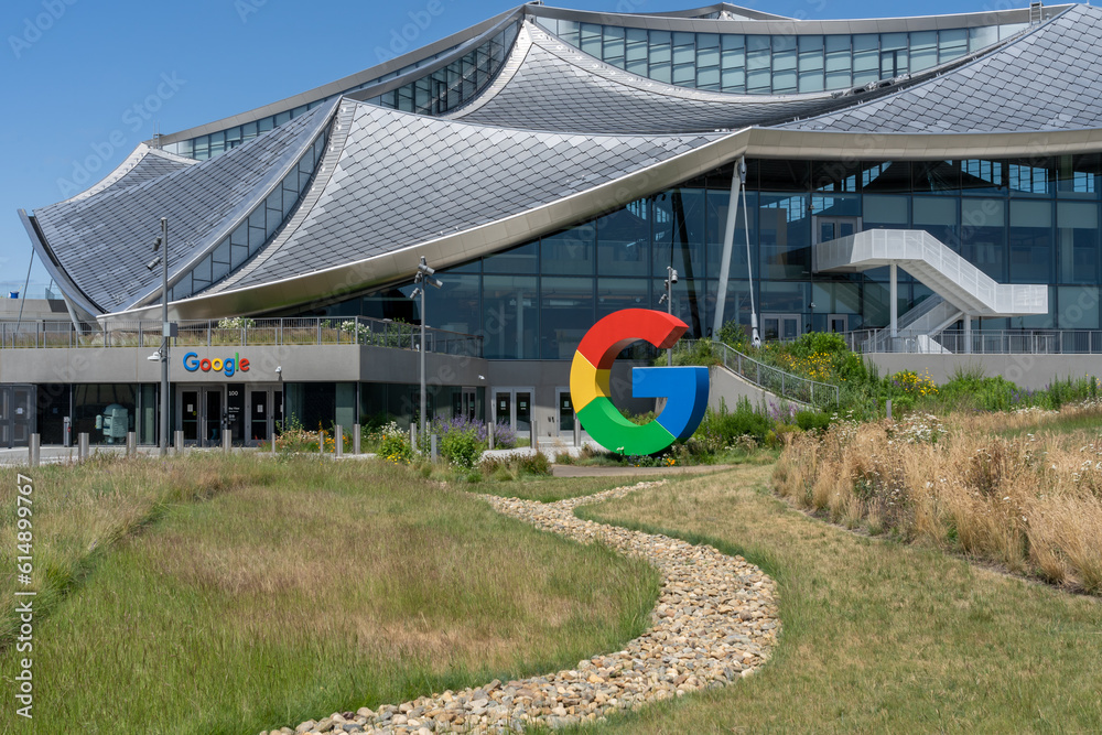 Exterior view of Google Bay View corporate campus in Mountain View ...