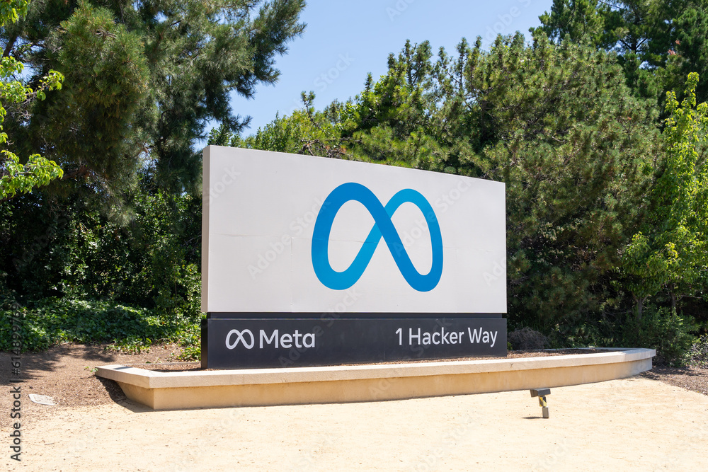 Meta logo is seen outside the Meta Platform Inc.'s headquarters campus ...