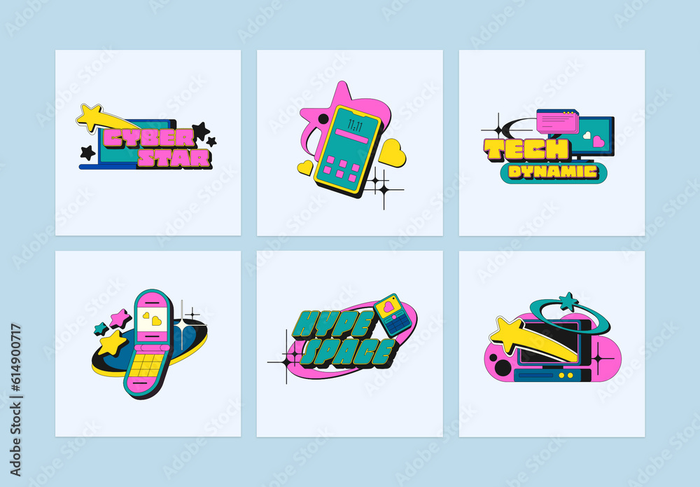 Pink Y2K Sticker Tech Set Stock Template | Adobe Stock
