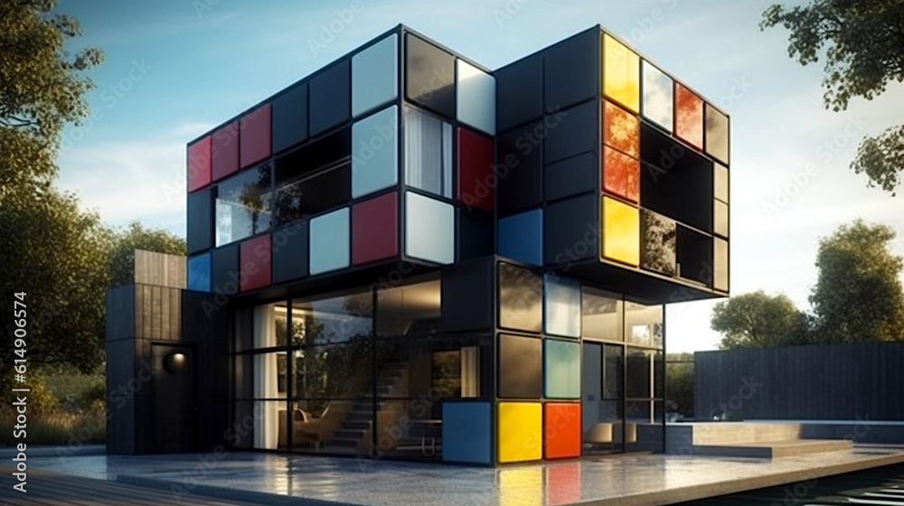 Modern Rubik's Cube shaped house. Architectural concept, unreal ...
