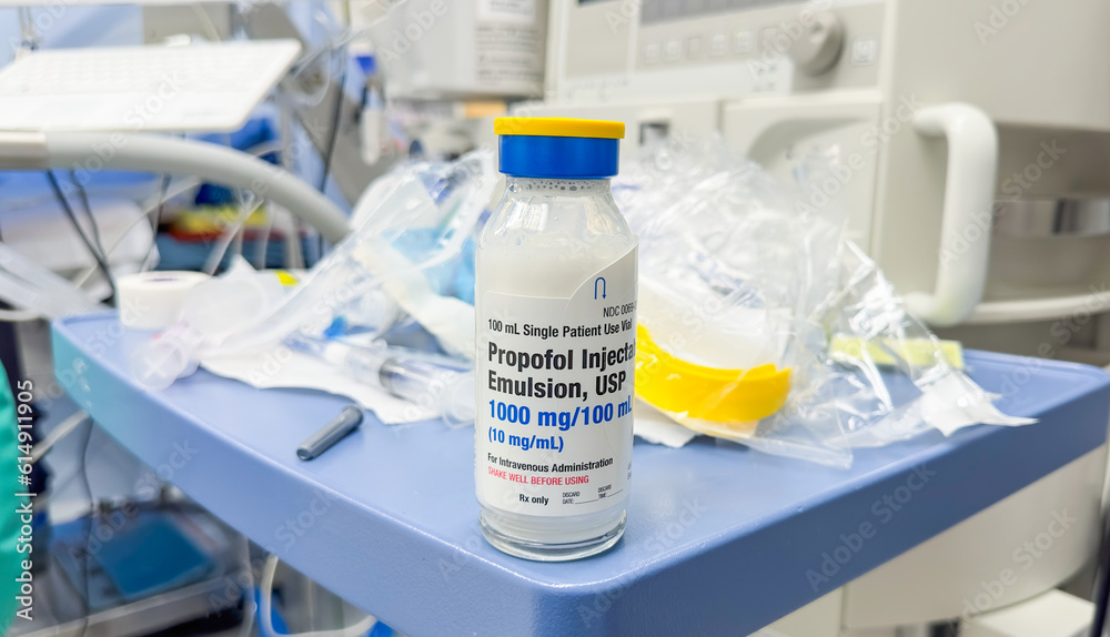 Providence, RI, USA, June 19, 2023, propofol bottle stands as a symbol ...