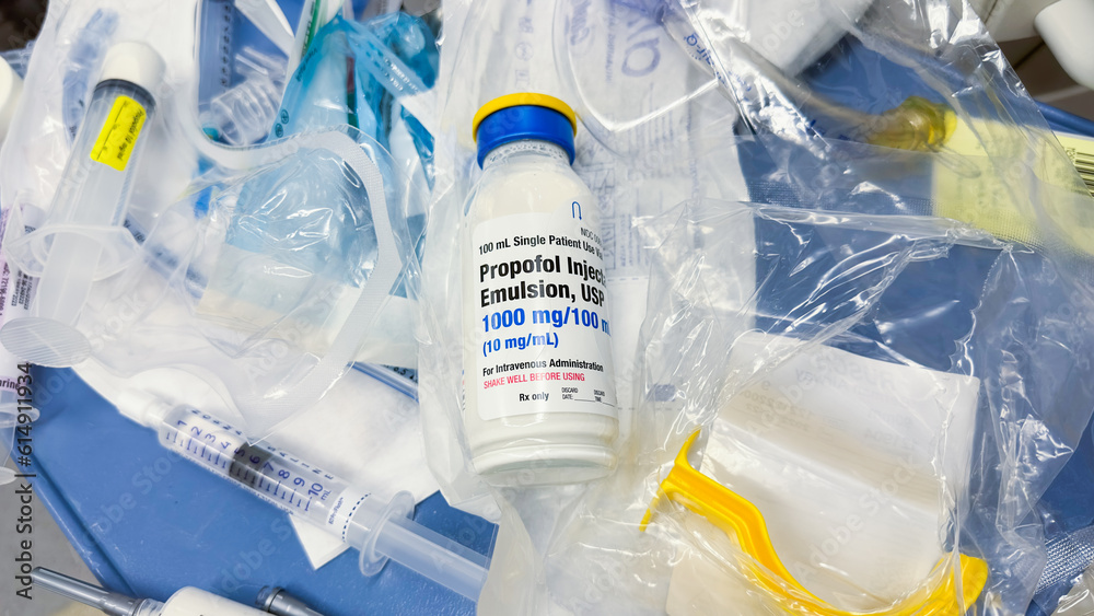 Providence, RI, USA, June 19, 2023, propofol bottle stands as a symbol ...