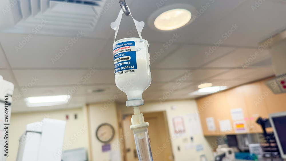 Providence, RI, USA, June 19, 2023, propofol bottle stands as a symbol ...