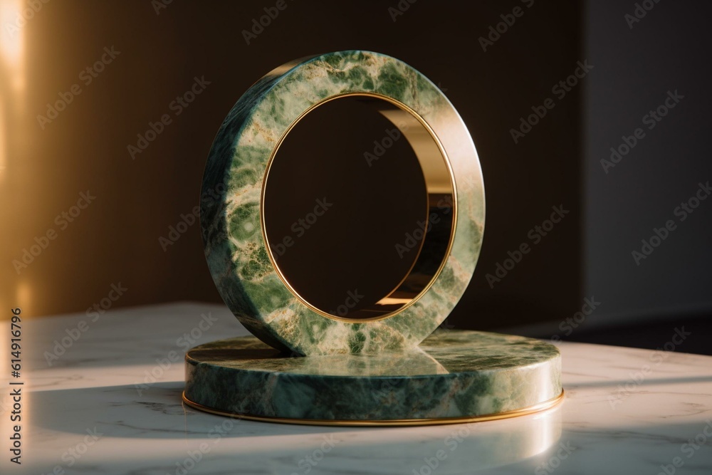3D model of gold and marble circle podium for product presentation on ...
