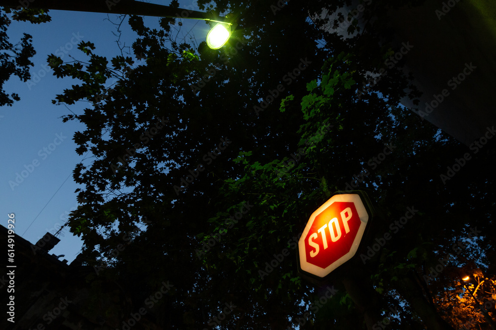 Selective blur on an Old stop sign, obeying by european traffic ...