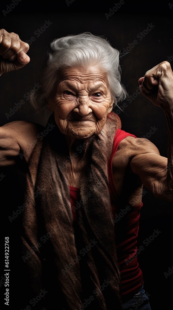 Strong grandmother shows her trained body. Female Bodybuilder ...