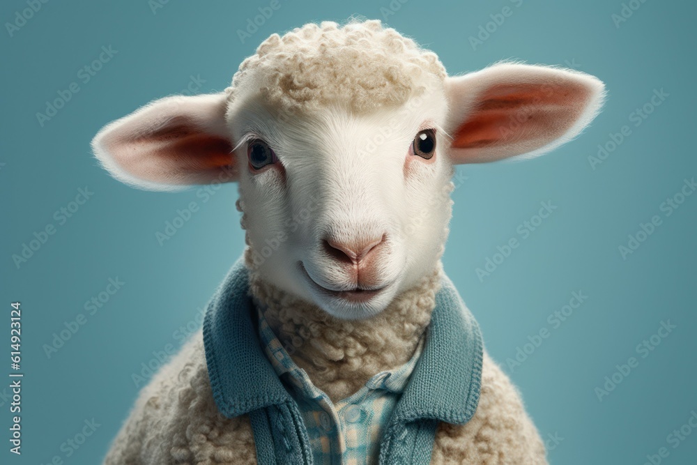 Anthropomorphic baby sheep dressed in human clothing. Humanized animal ...