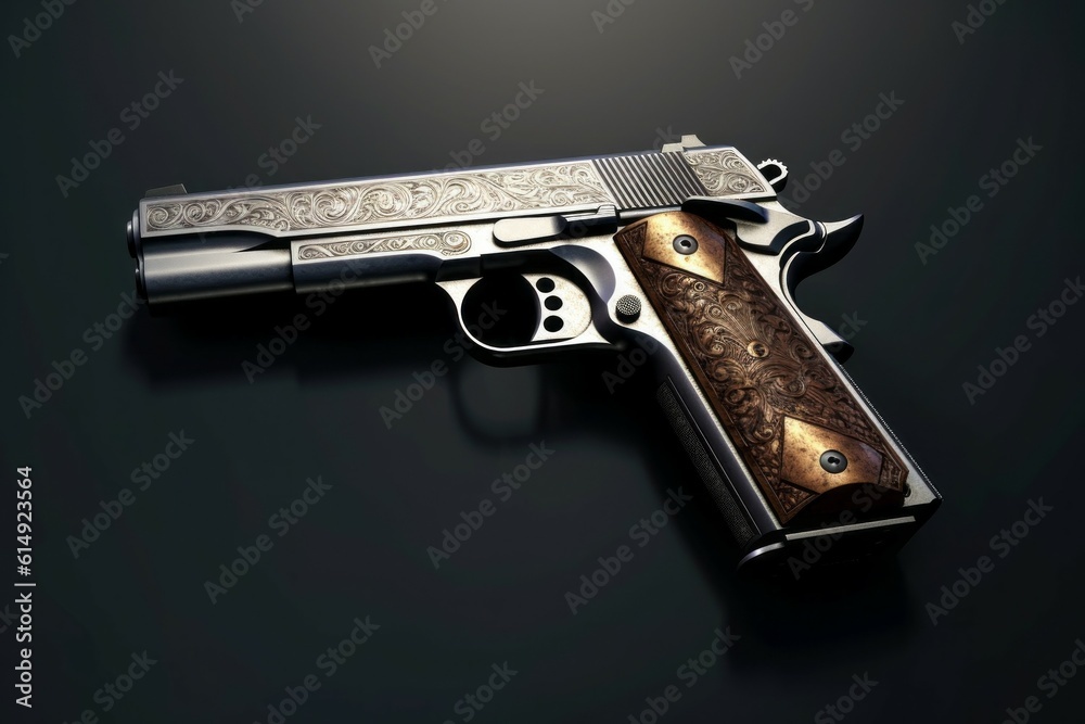 The gun is on the table. Background with selective focus. AI generated ...