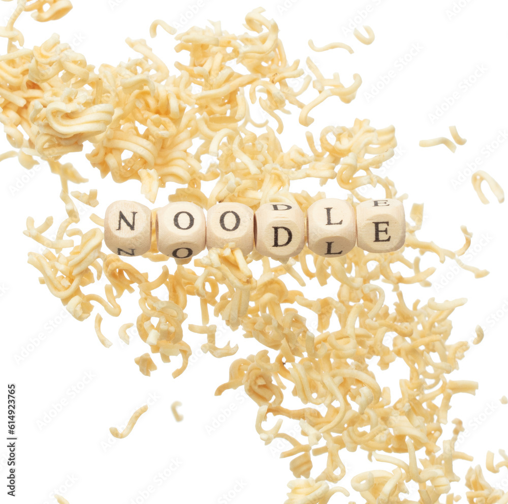 Alphabet letter wording "Noodle" bead toy flying over explosion flying ...