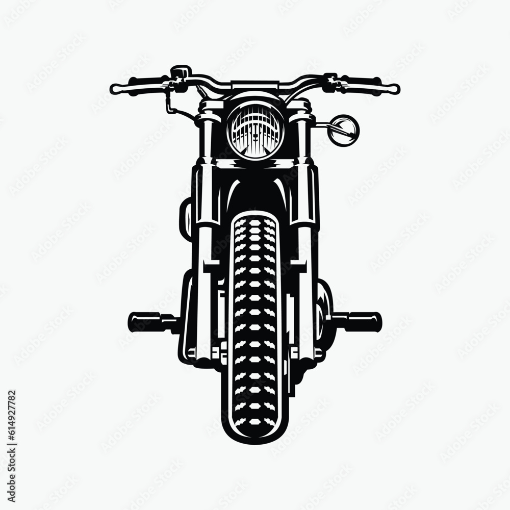Chopper Motorcycle Front View Vector Art Monochrome Silhouette Isolated ...