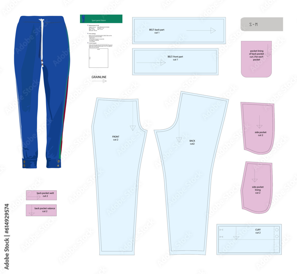 Stylish women sport pants sewing pattern in sizes S and M. The pattern ...