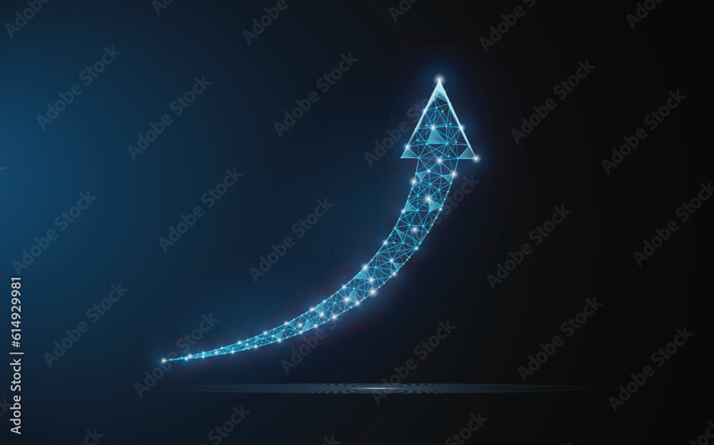 Business arrow up low poly wireframe. Return on the investment chart ...