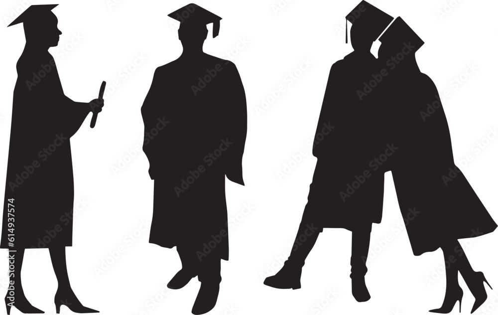 set of graduation silhouettes, student ceremony, people, graduation ...