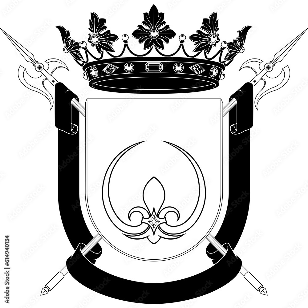 Middle ages heraldic shield, coat of arms with heraldic symbol of fleur ...