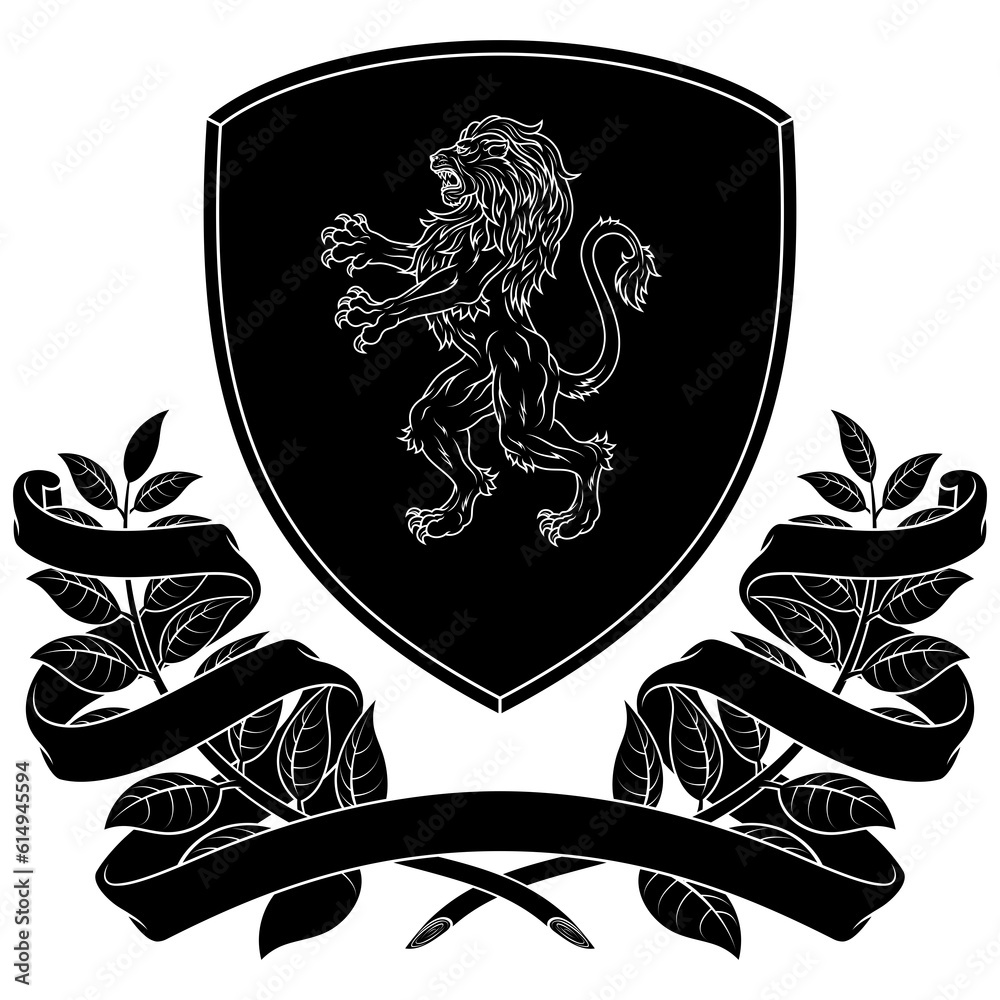 Heraldic shield of the middle ages, coat of arms with heraldic symbol ...