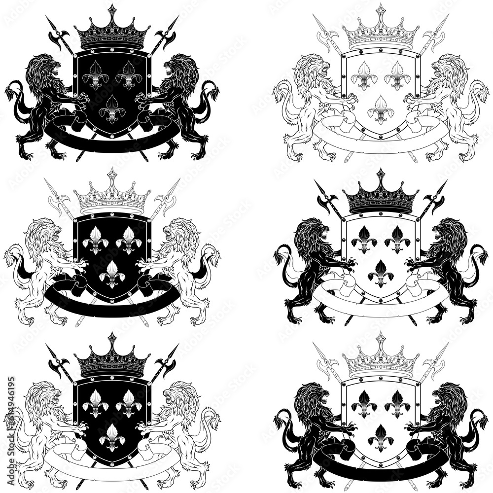 Heraldic shield of the middle ages, coat of arms with heraldic symbol ...