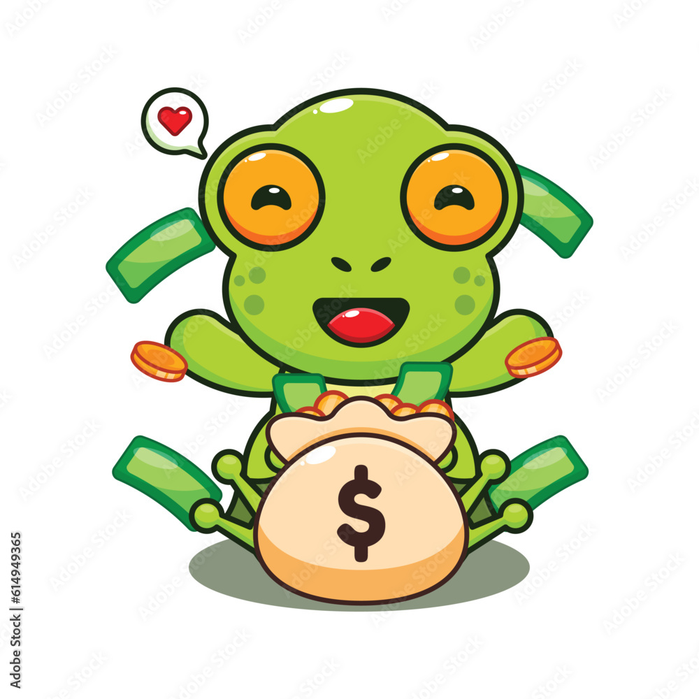 cute frog with money bag cartoon vector illustration. Stock Vector ...