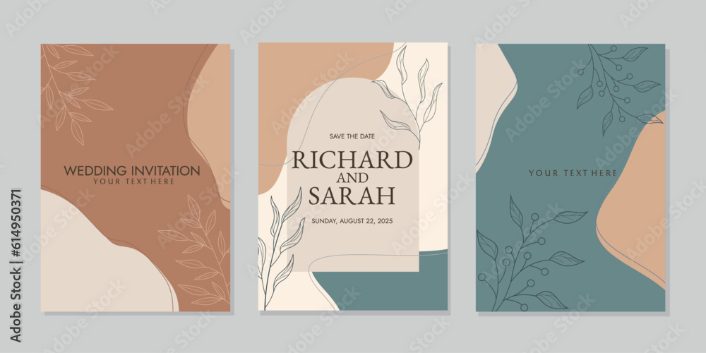 set of pastel color invitation cover designs with hand drawn floral ...