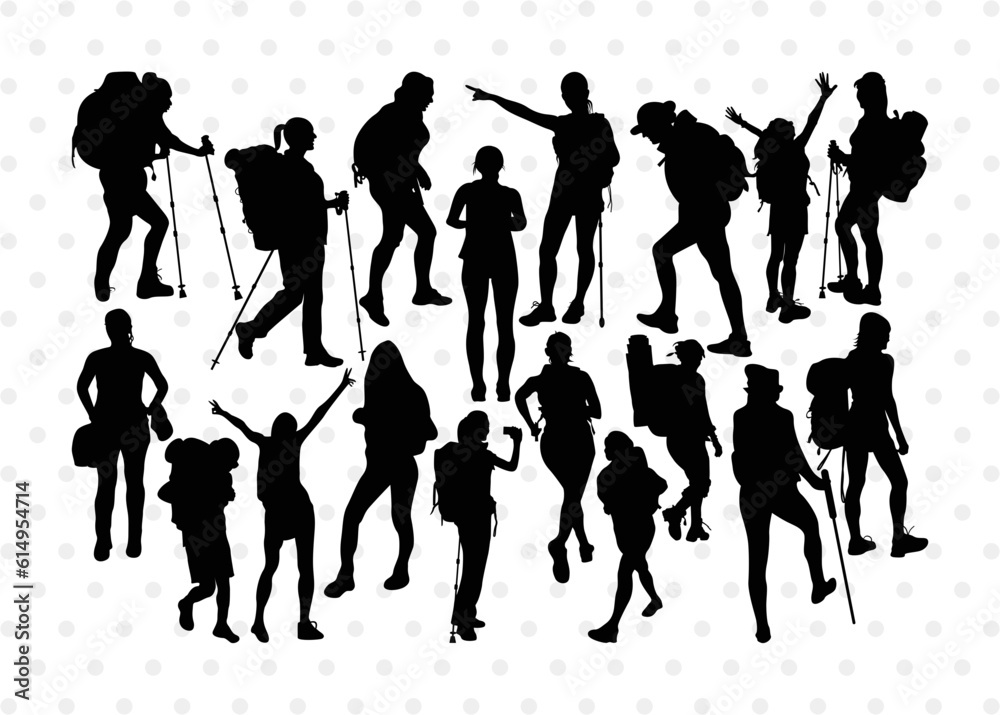 Female Hiker Silhouette, Female Hiker SVG, Hiking Svg, Woman Hiking Svg ...
