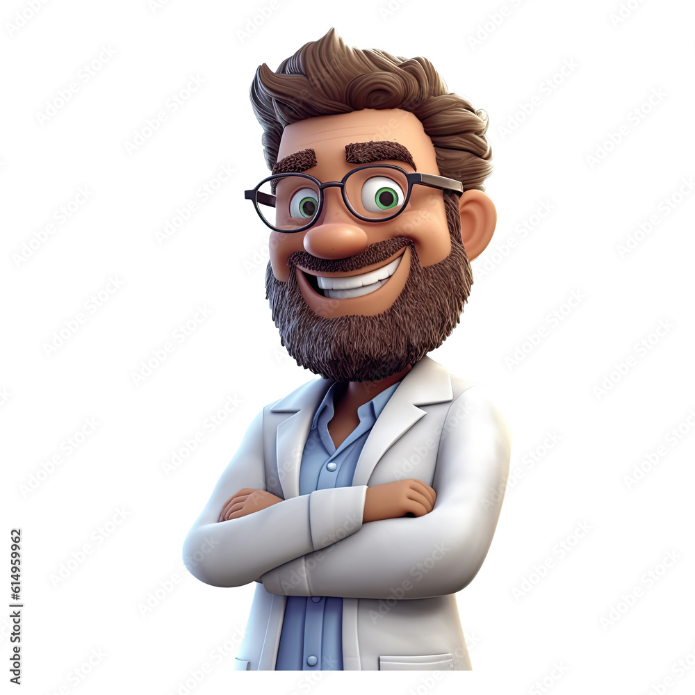 3D Happy cartoon doctor. Cartoon doctor on transparent background ...