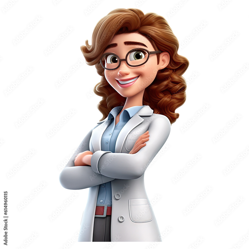 3D Happy cartoon female doctor. Cartoon doctor on transparent ...