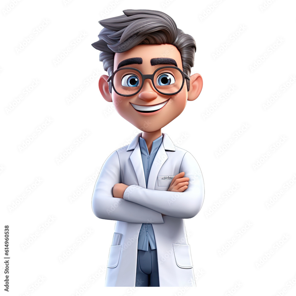 3D Happy cartoon doctor. Cartoon doctor on transparent background ...