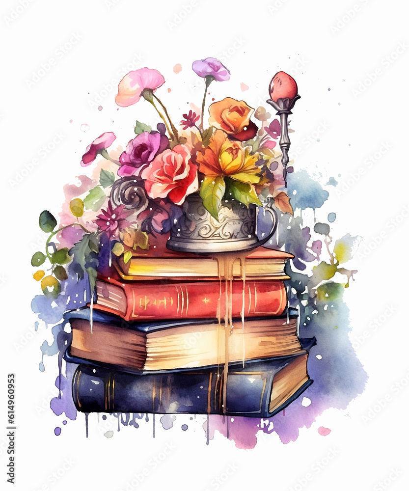 Fantasy Reading Book Clipart, Watercolor Fantasy Book Clipart, AI ...