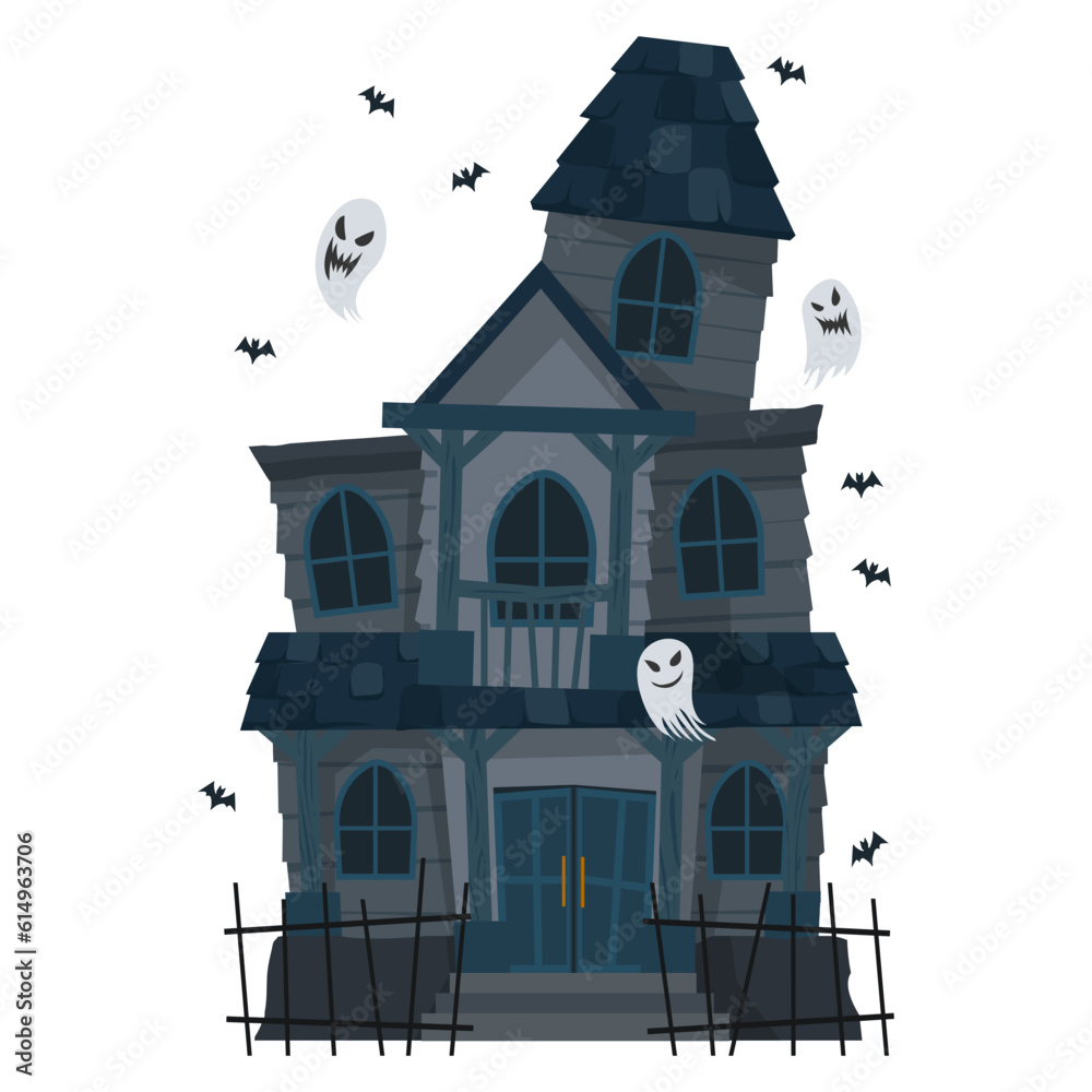 Poster Creepy Haunted House or castle mansion Abandoned home with ghost ...
