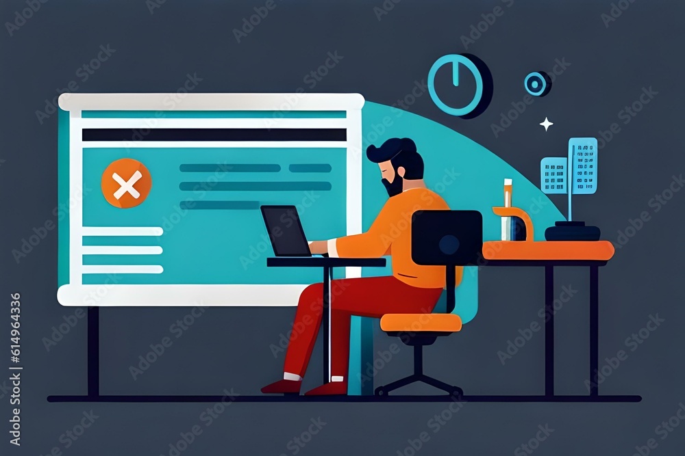 a flat illustration of a person working on a computer, with a ...