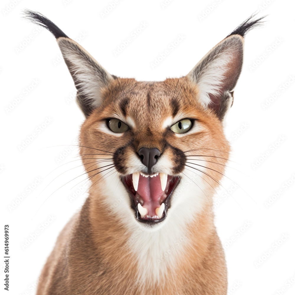 front view of ferocious looking Caracal animal looking at the camera ...