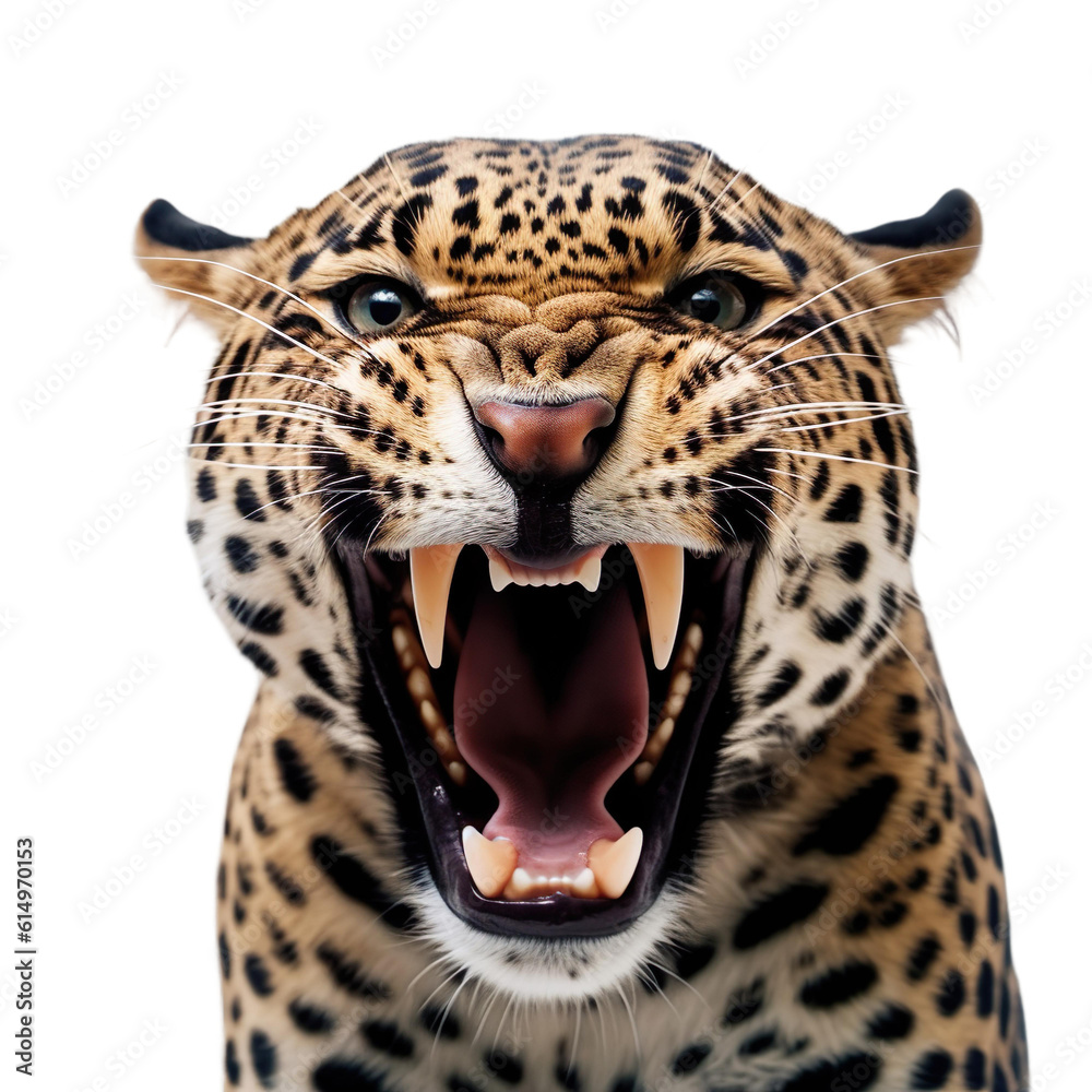front view of ferocious looking Jaguar animal looking at the camera ...