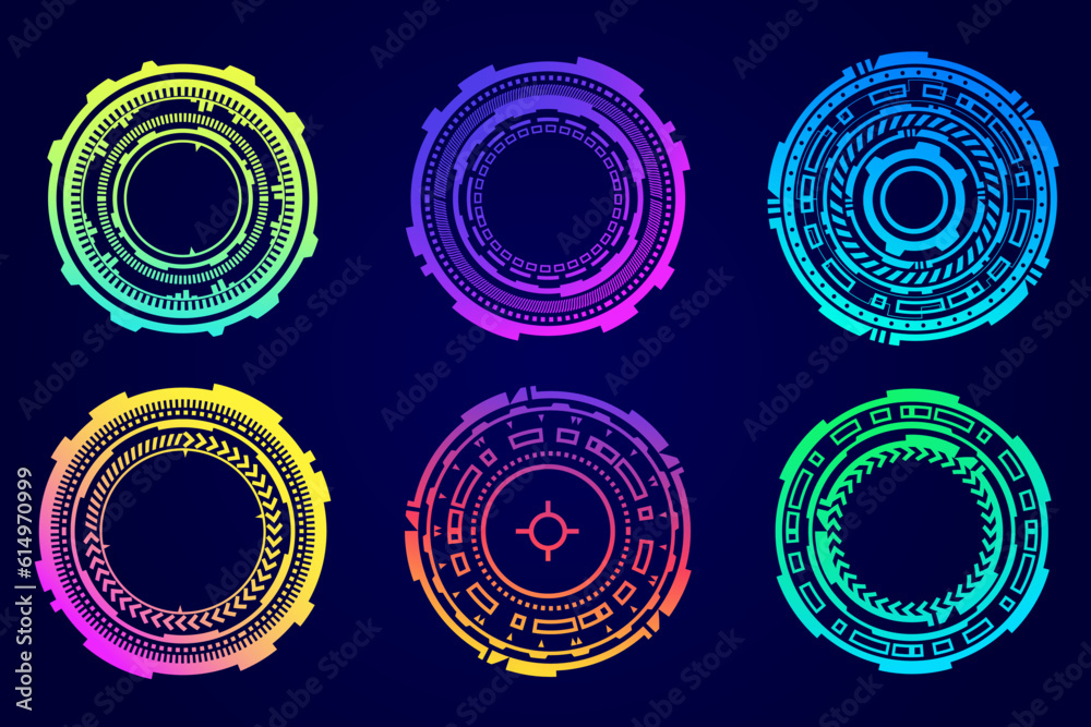 HUD futuristic elements. Abstract optical neon aim. Circle geometric ...