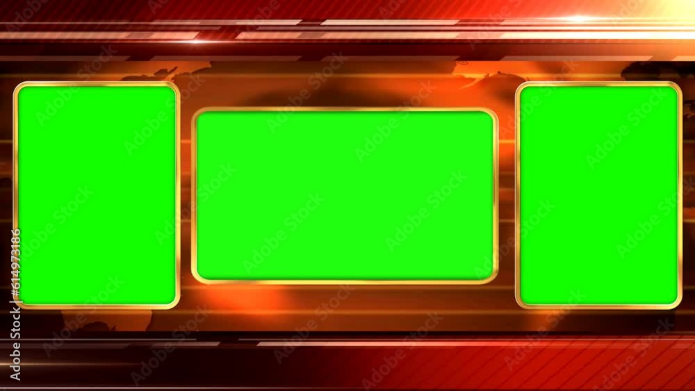 3 Split Windows Green Screen Template with World Map in 4K Quality ...