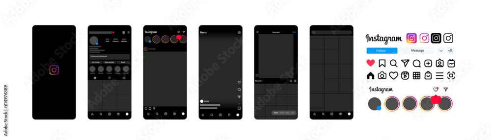 Instagram mockup social media post. Set instagram screen social media ...