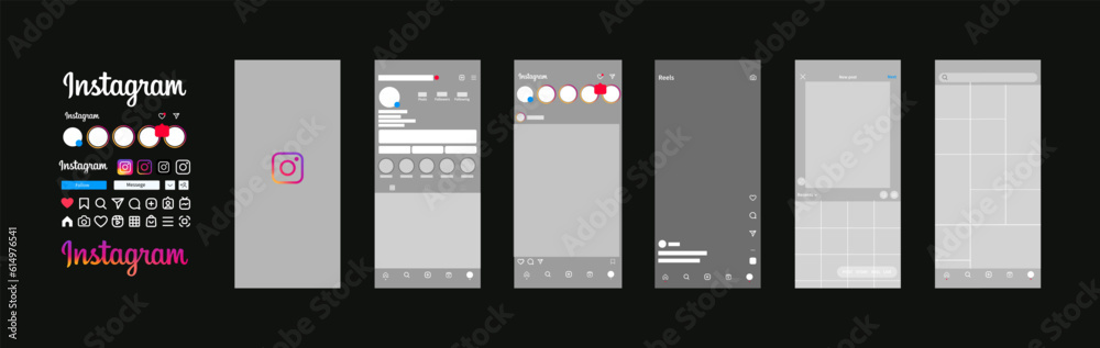 Instagram screen social media and social network interface template ...