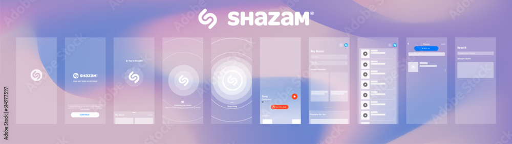 Shazam screen social media and social network interface template ...