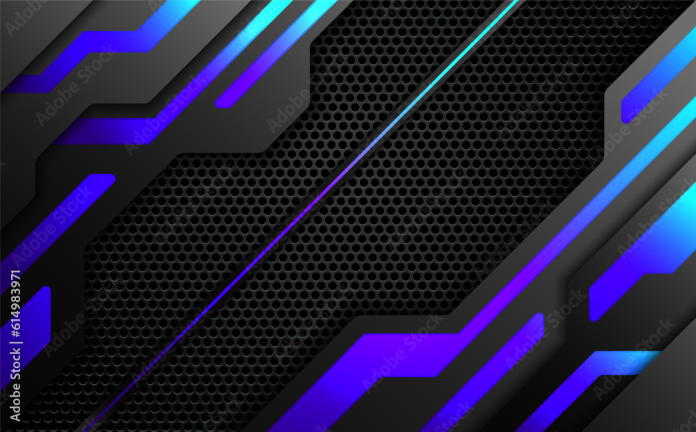 Abstract dark gaming banner backdrop, blue and purple gradient border ...