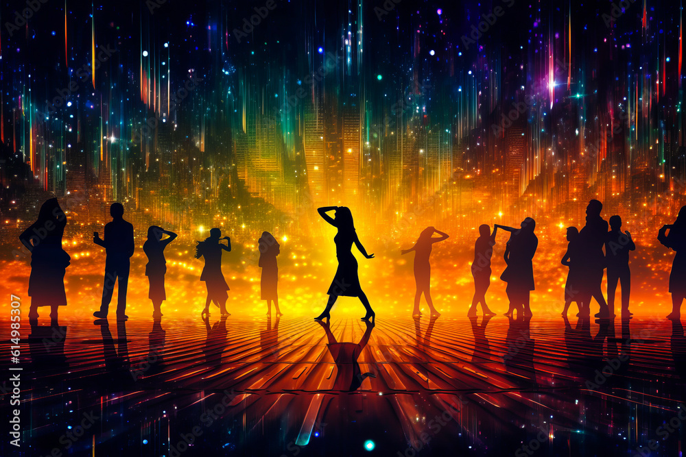 Vibrant disco dance floor image with lively dancer silhouette evokes ...