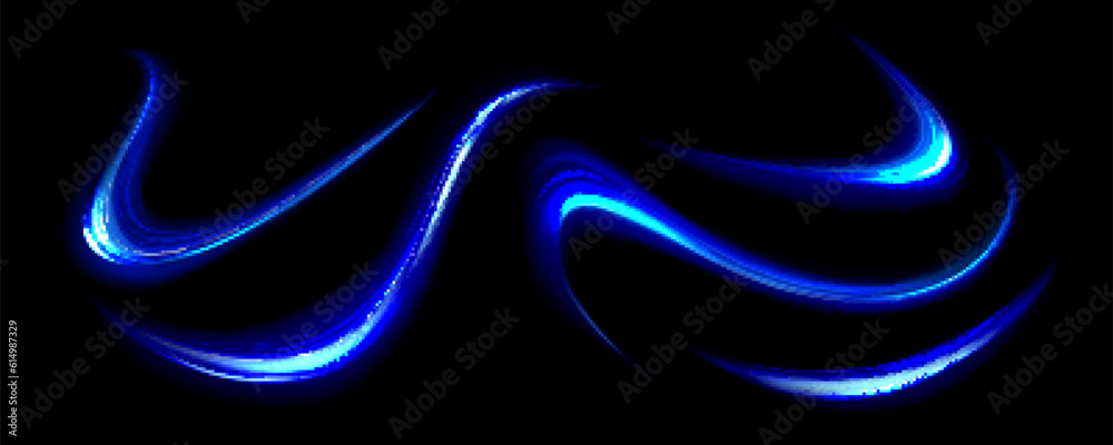 Blue light lines, effect of speed motion trails. Abstract streaks of fast flash movement ...