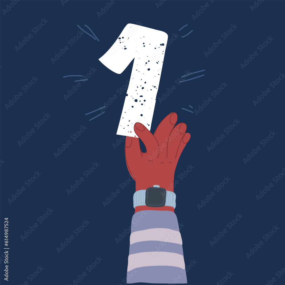 Cartoon vector illustration of hand holding First number. He was ...
