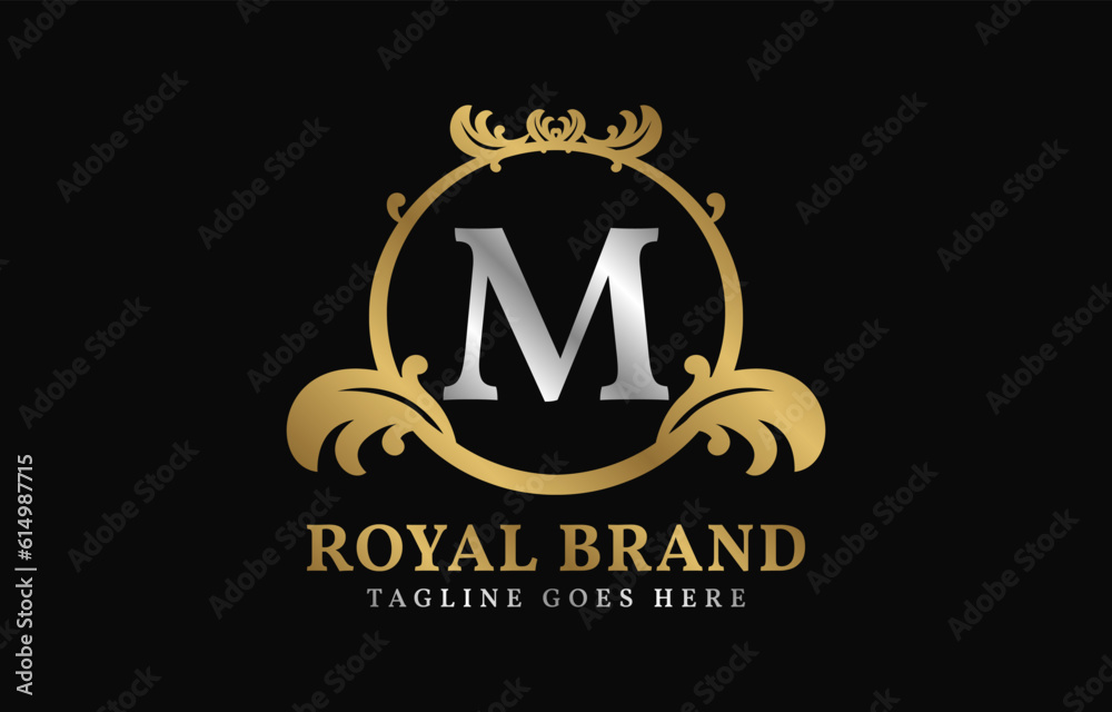 letter M royal brand luxurious circle frame initial vector logo design ...