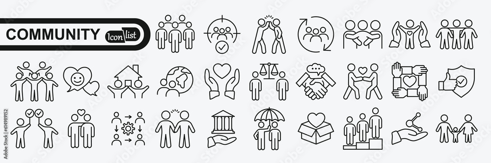 Community icon set. Containing people, friendship, social, diversity ...