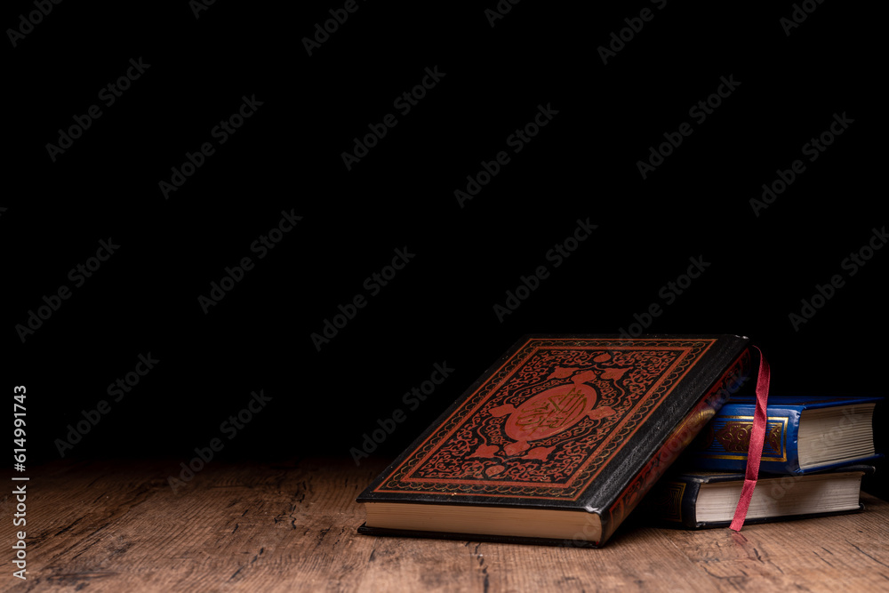 Islamic concept - The Holy Al Quran with written Arabic calligraphy ...