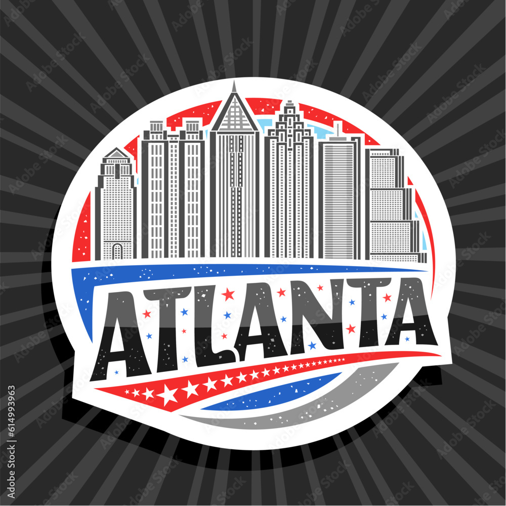 Vector logo for Atlanta, white decorative sign with line illustration ...