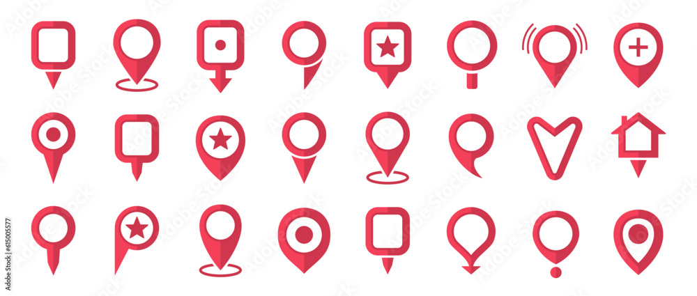 Vetor de Set of red location pin pointer icon in a flat design ...
