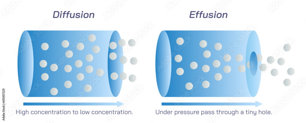 Diffusion and effusion vector illustration. high concentration to low ...