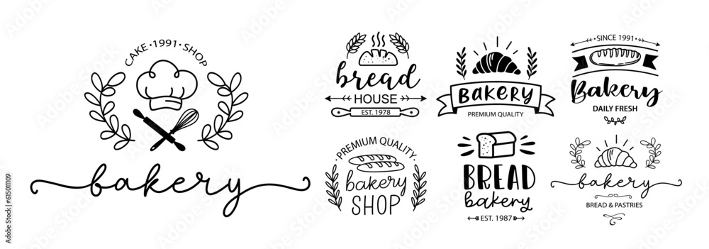 Bakery. Vector vintage logo set. Design typography, logo, badge, label ...