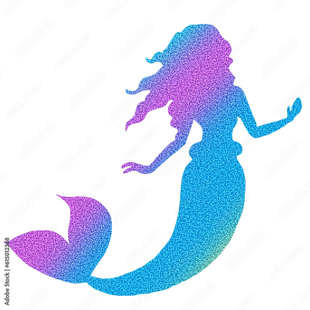 Silhouette of swimming mermaids, mermaid tail, shells and starfish ...
