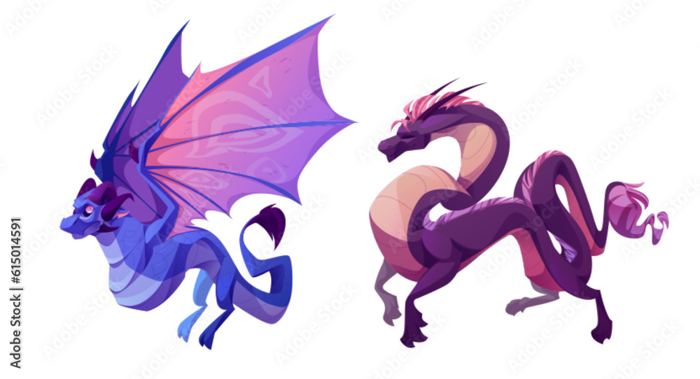 Magic fantasy dragon set for fairy tale game cartoon illustration ...
